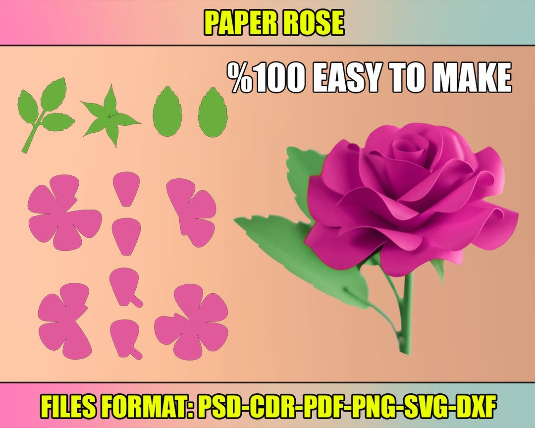 Paper Rose SVG Template, Paper Flower Template, DIY Paper Flower ...
