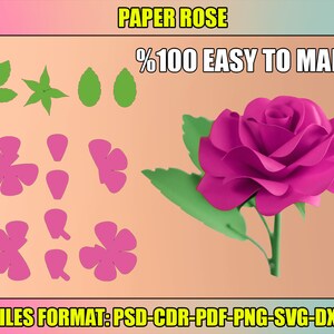 Paper Rose SVG Template, Paper Flower Template, DIY Paper Flower ...