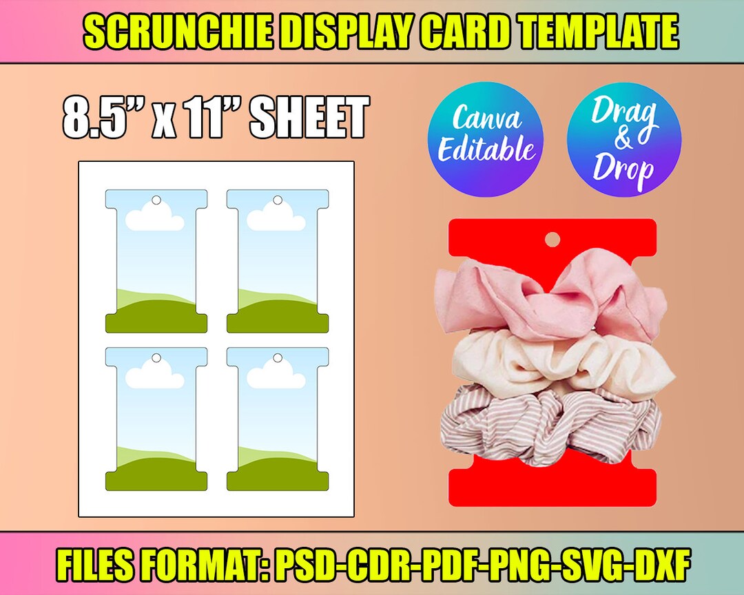 Scrunchie Display Card Template SVG, Canva Editable, DXF, Png, Psd ...