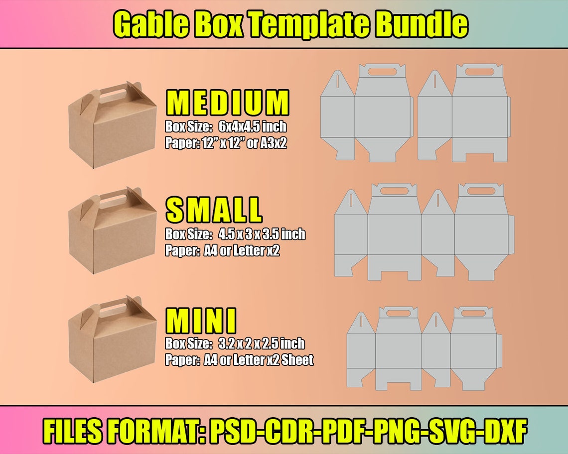 Gable Box Template Bundle, Gable Box SVG, Box Template SVG, Party Favor ...