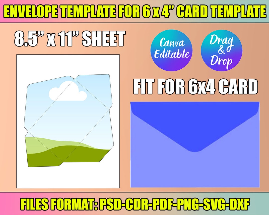 SVG for 6"x 4" Card Envelope Template, Canva Editable, PSD, PNG, Dxf ...