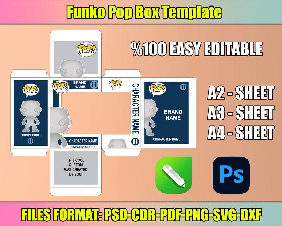 Funko Pop Vinyl Custom Box Template, Easy Editable, Digital Download, PSD File, A4, A3, A2, Svg ...