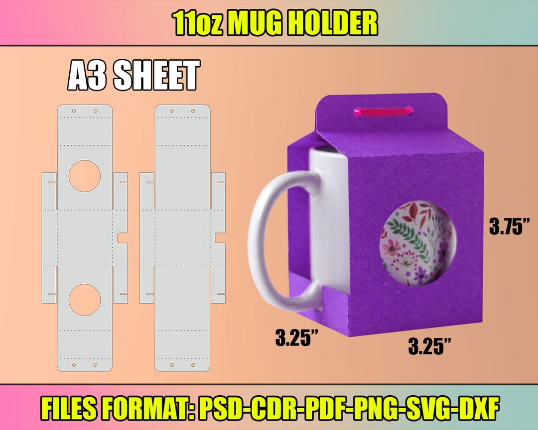 11oz Mug Holder SVG Template, Mug Box SVG, Cricut Cut Files, Silhouette ...