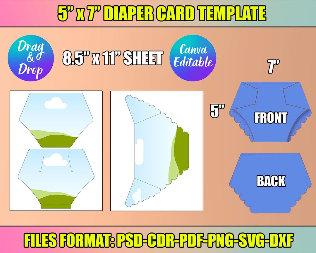 5x7 Diaper Card Template, Baby Announcement, Baby Shower Invitaiton ...