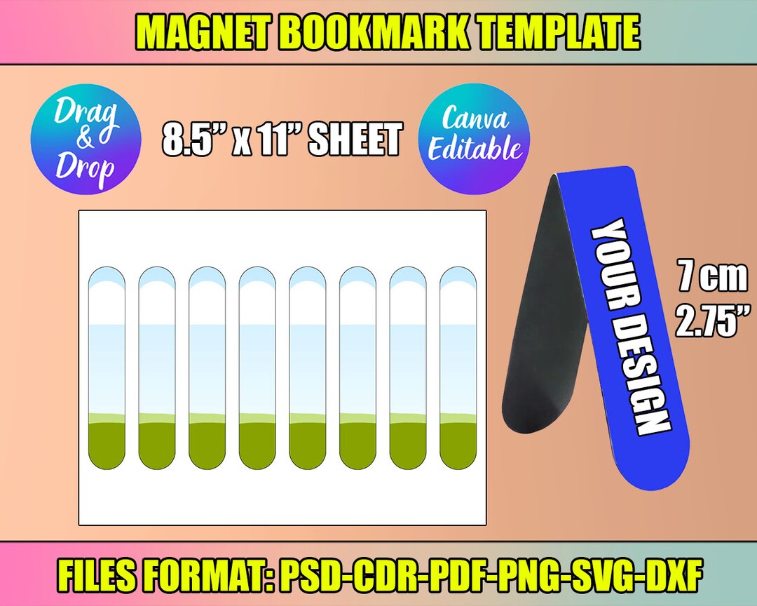 Magnetic Bookmark Template, Bookmark Template SVG, Canva Editable, DXF ...