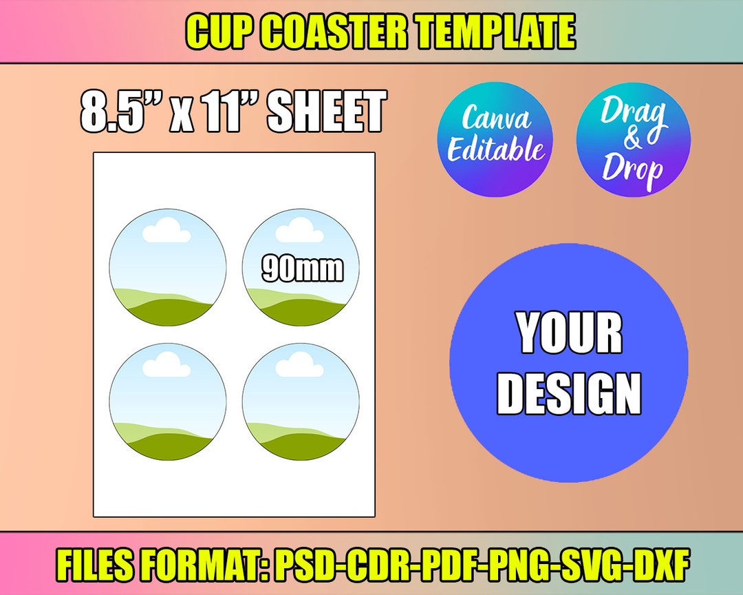 Cup Coaster Template, Coaster Template SVG, DXF, Canva Editable, Png ...