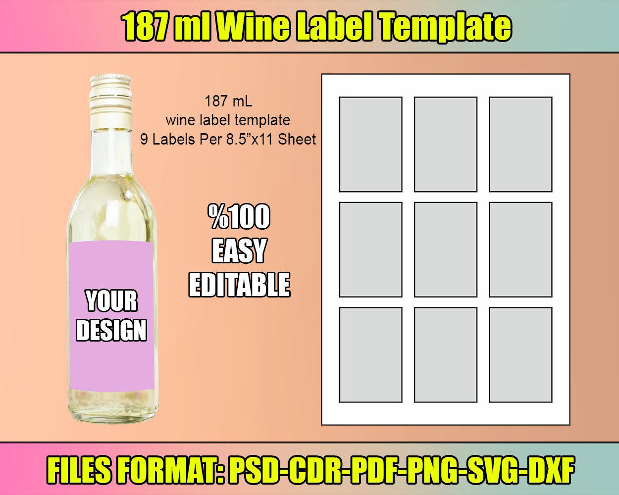 Mini Wine Bottle Labels, Editable 187ml Wine Label Template, Wine ...