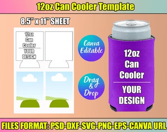 12oz Can Cooler Template, 12oz Bottle Cooler Template, Sublimation ...