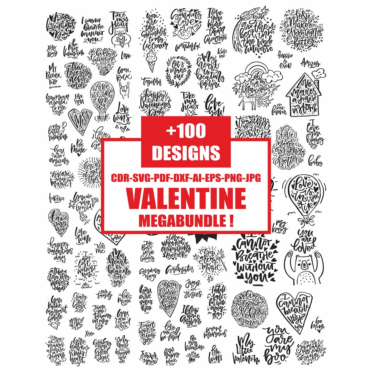 VALENTINE MEGA BUNDLE, 100 Designs, Love Bundle, Valentines Svg Bundle ...