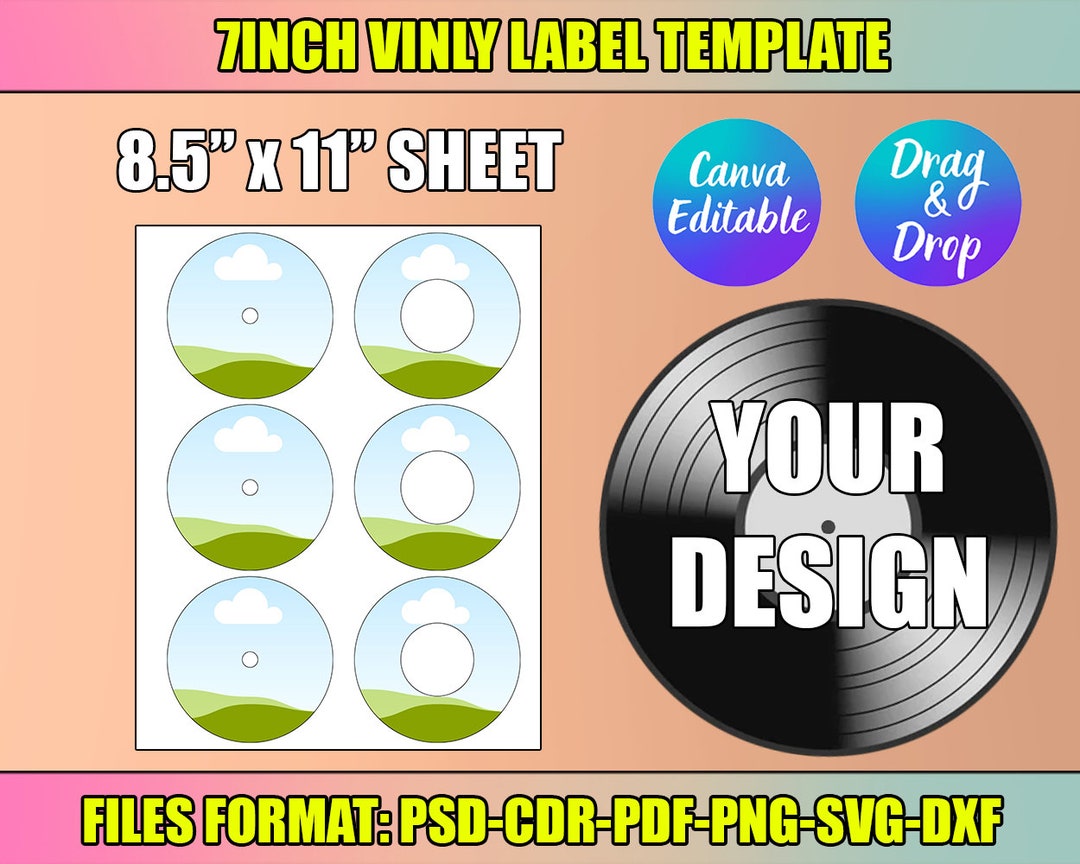 7inch Vinyl Record Label Template, 7inch Vinyl Record Label SVG, Png ...