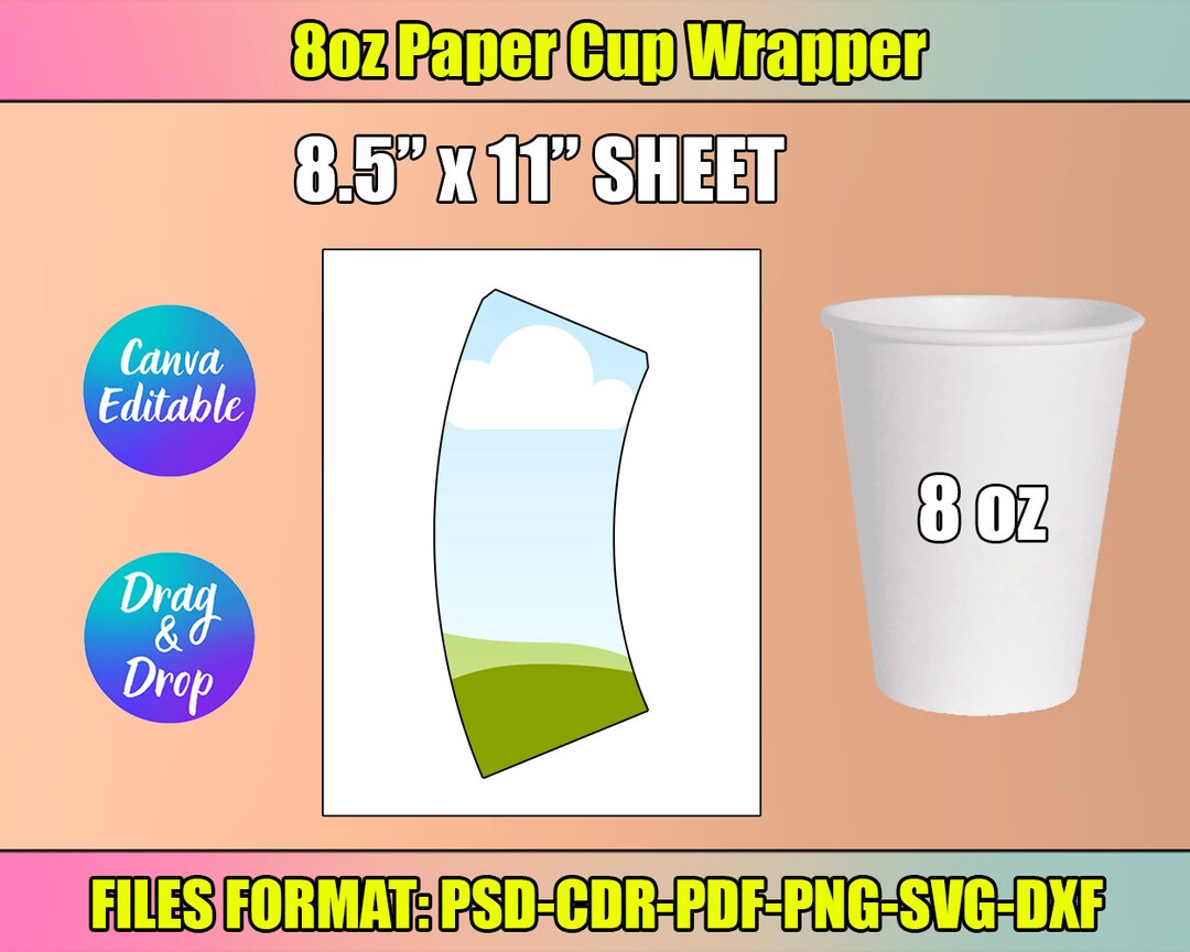 8 Oz Paper Cup Wrapper Template, Canva Editable, Paper Coffee Cup ...