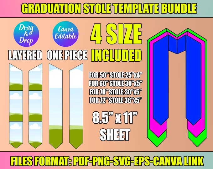 Graduation Stole Template Sheet SVG, PNG, PSD - Etsy Canada