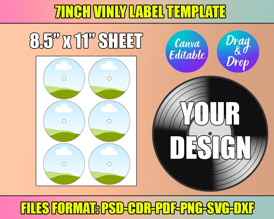 7inch Vinyl Record Label Template, PSD, Png, SVG, Dxf, Canva Editable ...