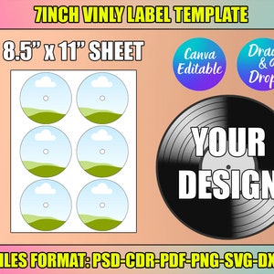 7inch Vinyl Record Label Template, PSD, Png, SVG, Dxf, Canva Editable ...