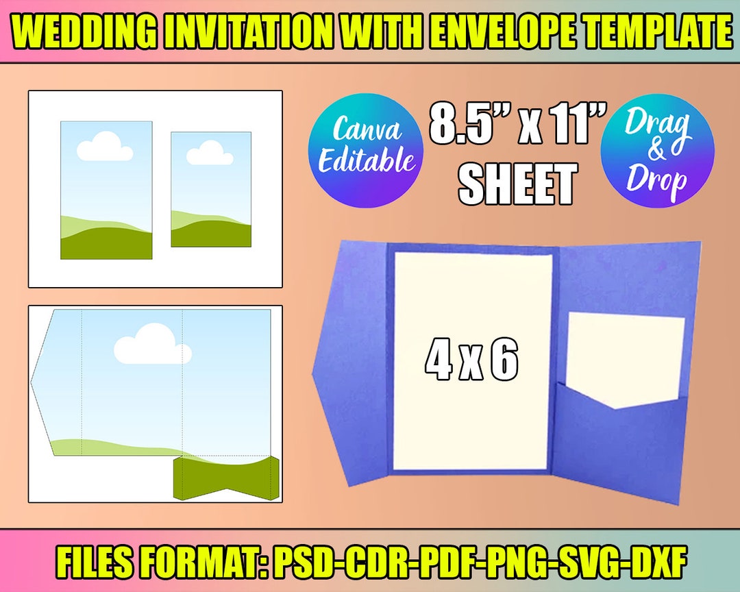 Pocketfold Template, 4x 6 Pocket Wedding Invitation Template, Wedding ...