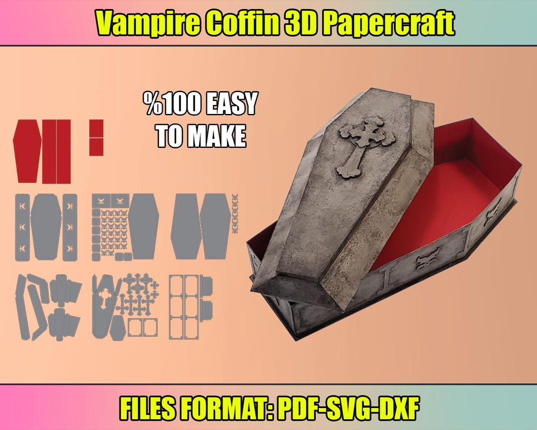 Vampire Coffin 3D Papercraft, Halloween Pumpkin Template, Low Poly ...