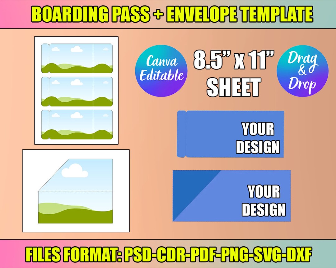Boarding Pass Envelope Template, Canva Editable, PSD, PNG, SVG, Dxf ...