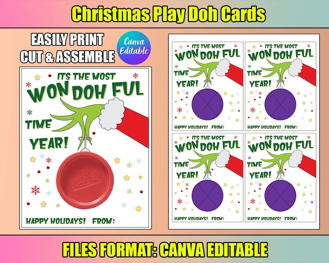 Christmas Play Doh Cards, Play Dough Holder, Grinch Inspired Holiday ...