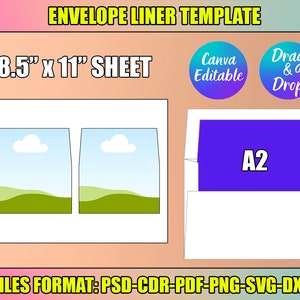 A2 Envelope Liner Template, Square Flap, Canva Editable, PSD, PNG, SVG, Dxf, Silhouette, Cricut ...