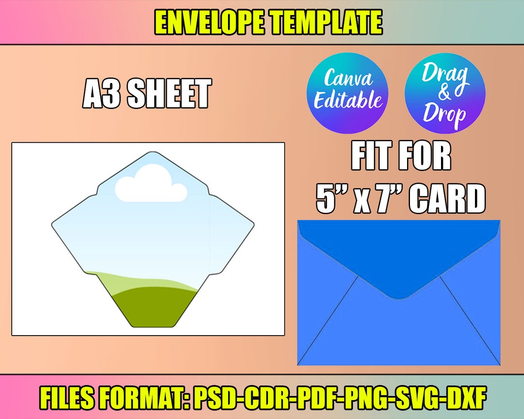 SVG for 7"x 5" Card Envelope Template, Canva Editable, PSD, PNG, Dxf ...