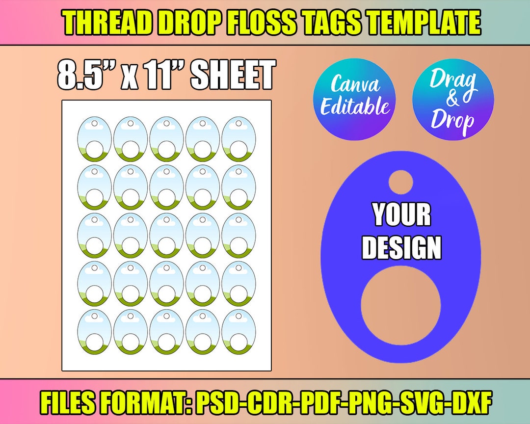 Thread Drop Floss Tags, Oval Template, Canva Editable, SVG, DXF, Canva ...