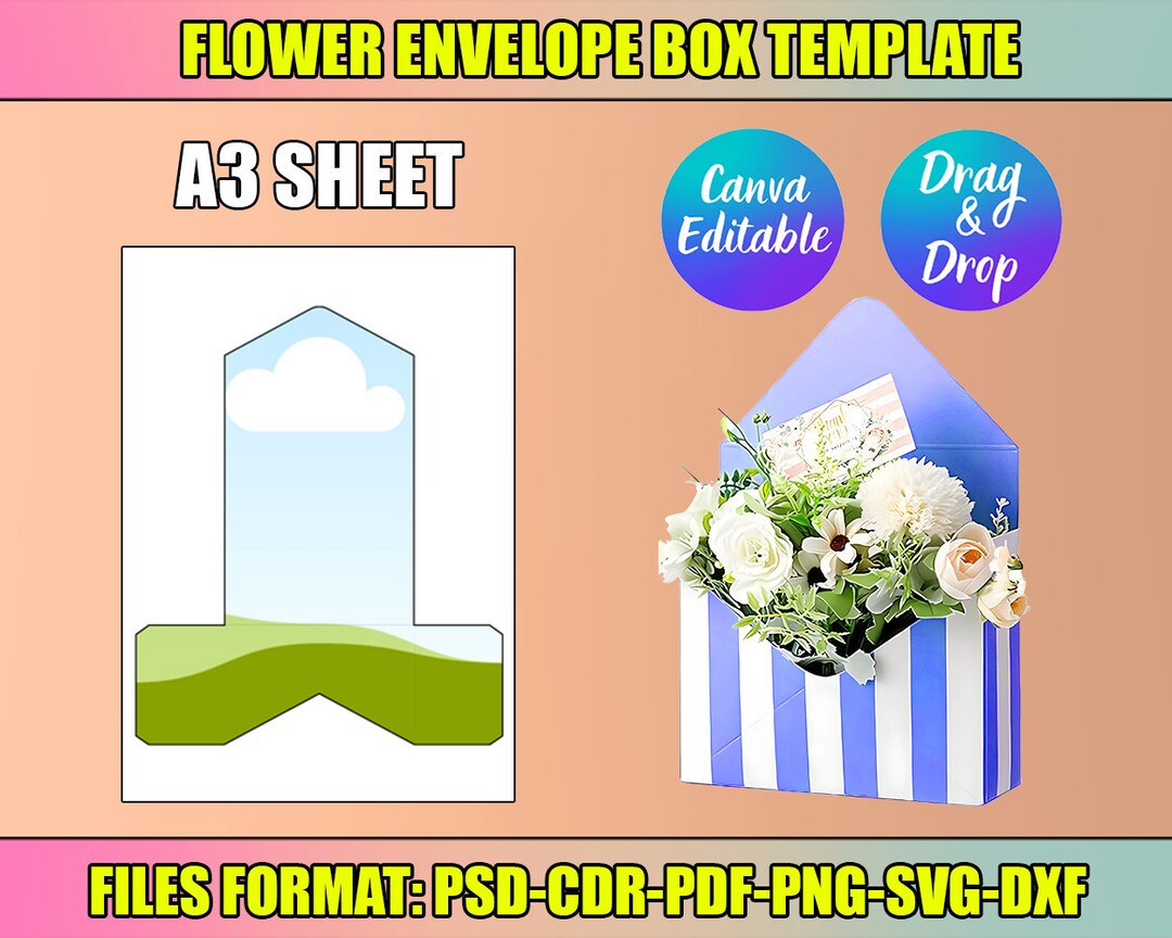 Envelope Template, Flower Envelope Box Template, Blank Template, Canva ...