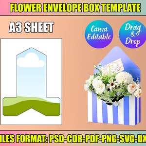 Envelope Template, Flower Envelope Box Template, Blank Template, Canva ...