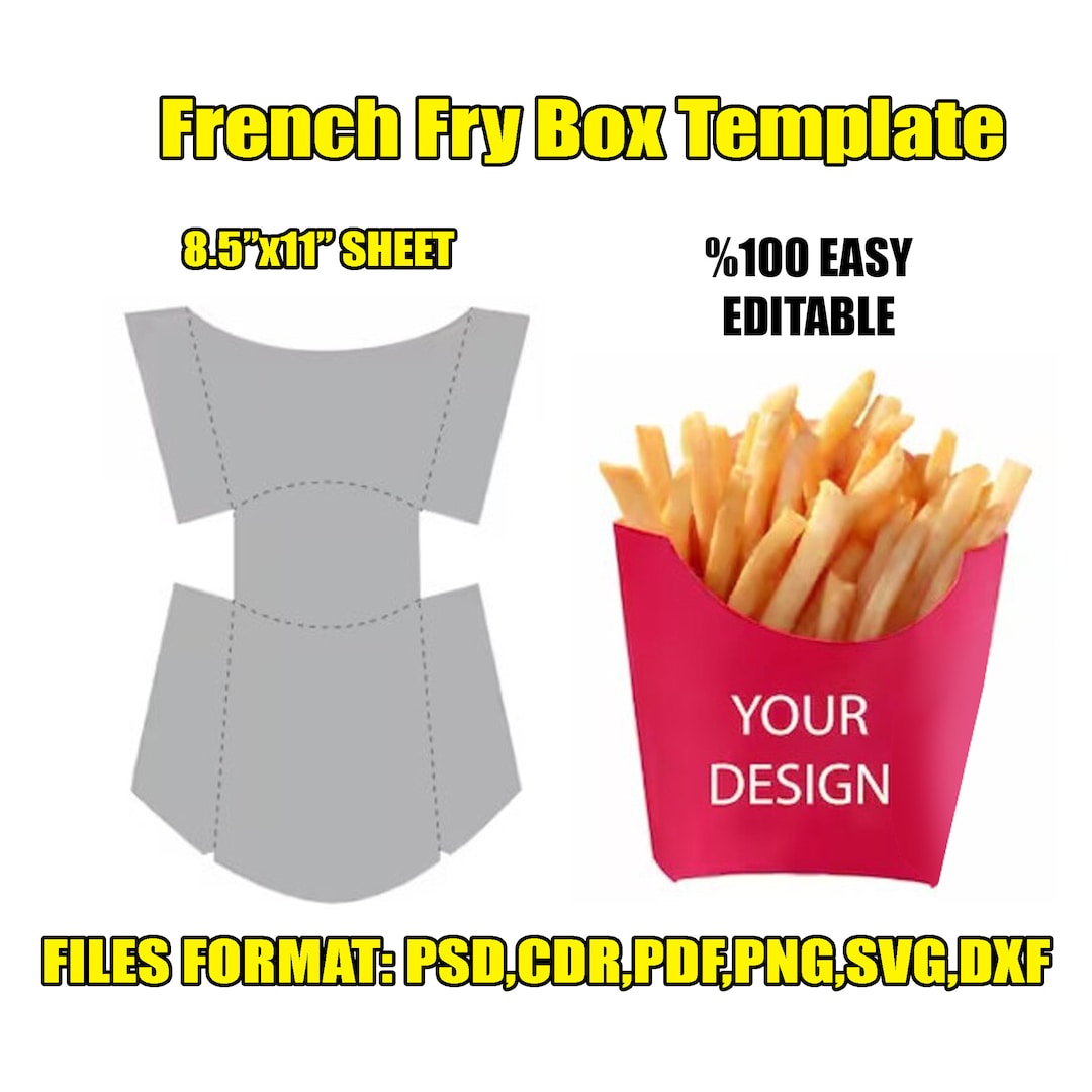 French Fry Box Template Svg, French Fry Packaging Template, Snack Box ...