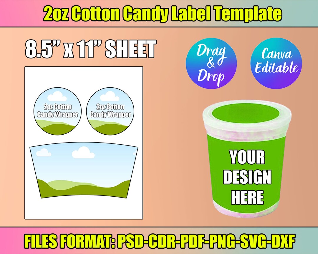 2oz Cotton Candy Label Template SVG, Cotton Candy Tub Wrapper Template ...