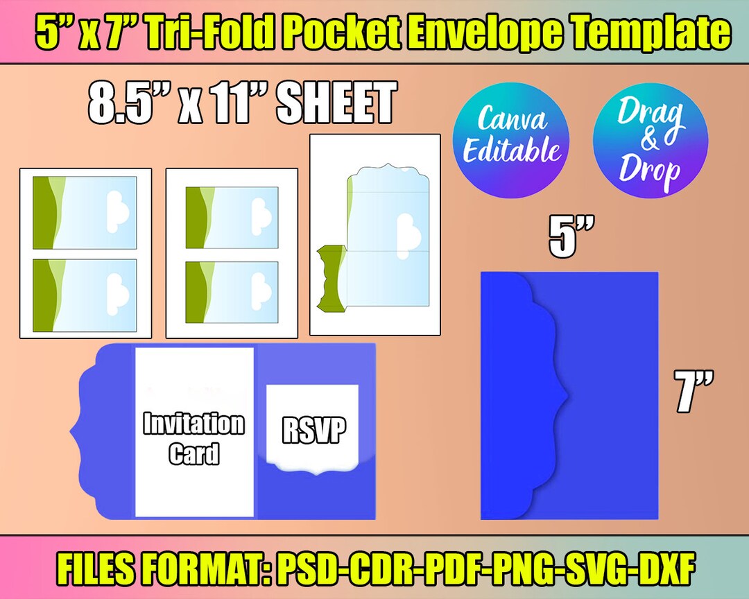 Pocketfold Template, 5x 7 Pocket Wedding Invitation Template, Wedding ...