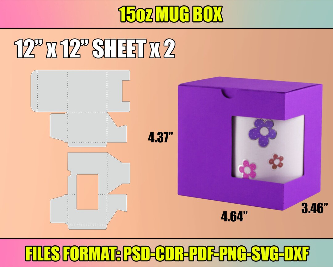 15oz Mug Box SVG Template With Window, Mug Box SVG, Mug Box DXF, Cricut ...