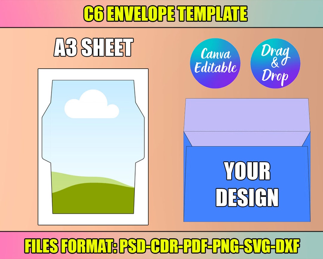 C6 Envelope Template, C6 Envelope Cut File, SVG, Canva Editable, PSD ...