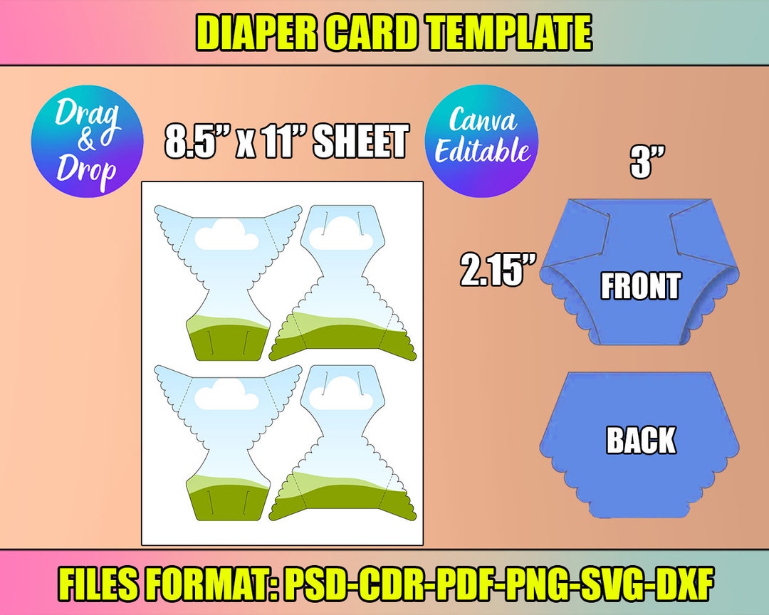 Diaper Card Template, SVG, DXF, Canva Editable, Png, Psd, Printable ...