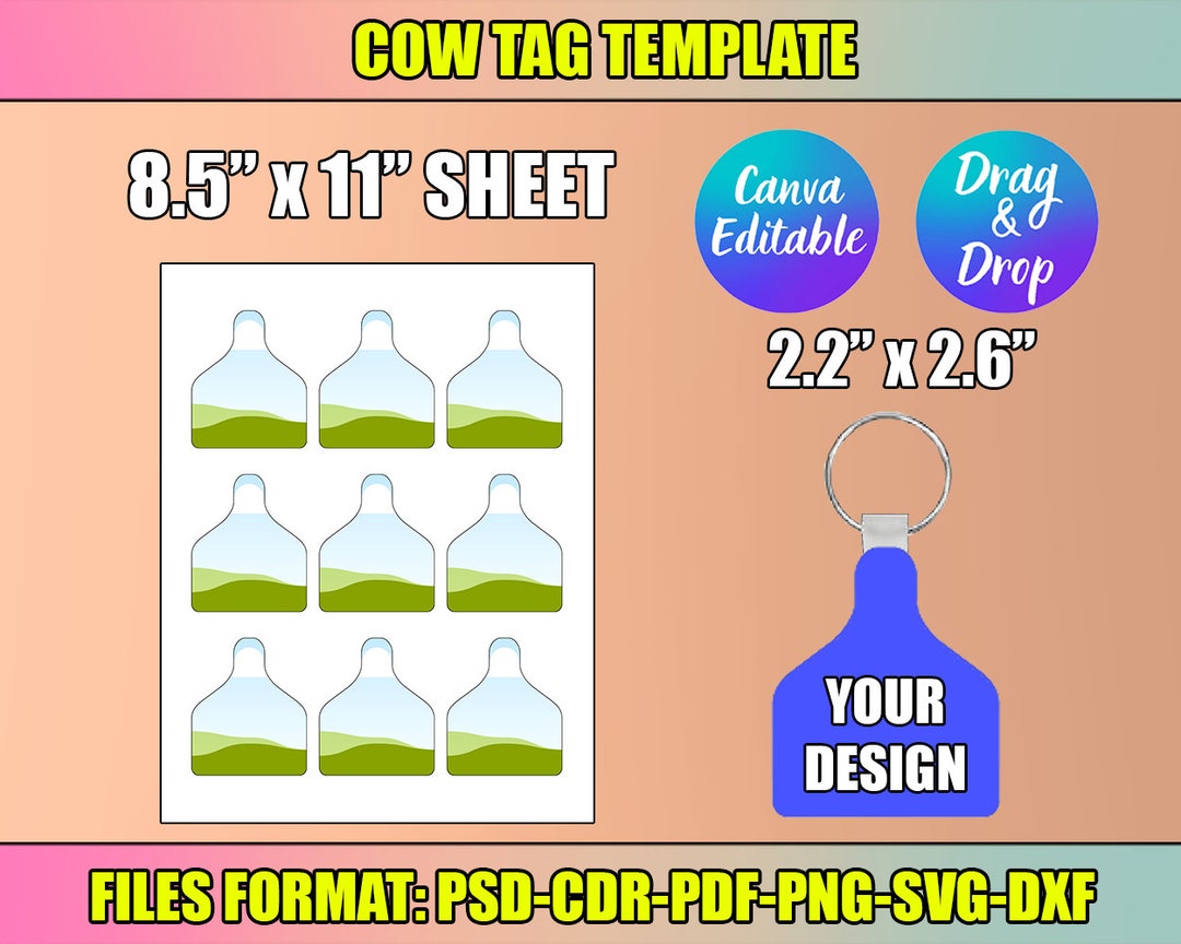 Cattle Tag Template, Cattle Tag Svg Cow Tag Keychain Sublimation, Canva ...