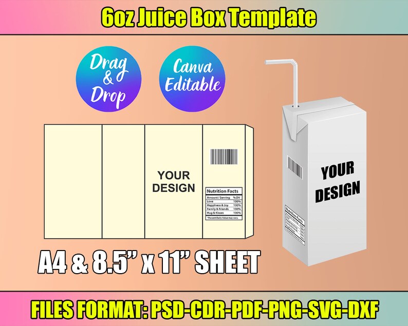 6oz Juice Box Template, Juice Box Wrapper Template, 6 Oz Juice Box ...