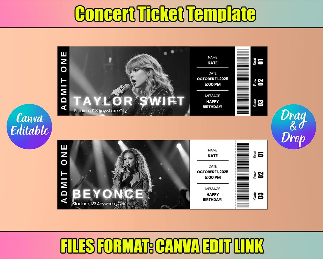 Editable Concert Ticket Template, Custom Concert Ticket Gift, Surprise ...