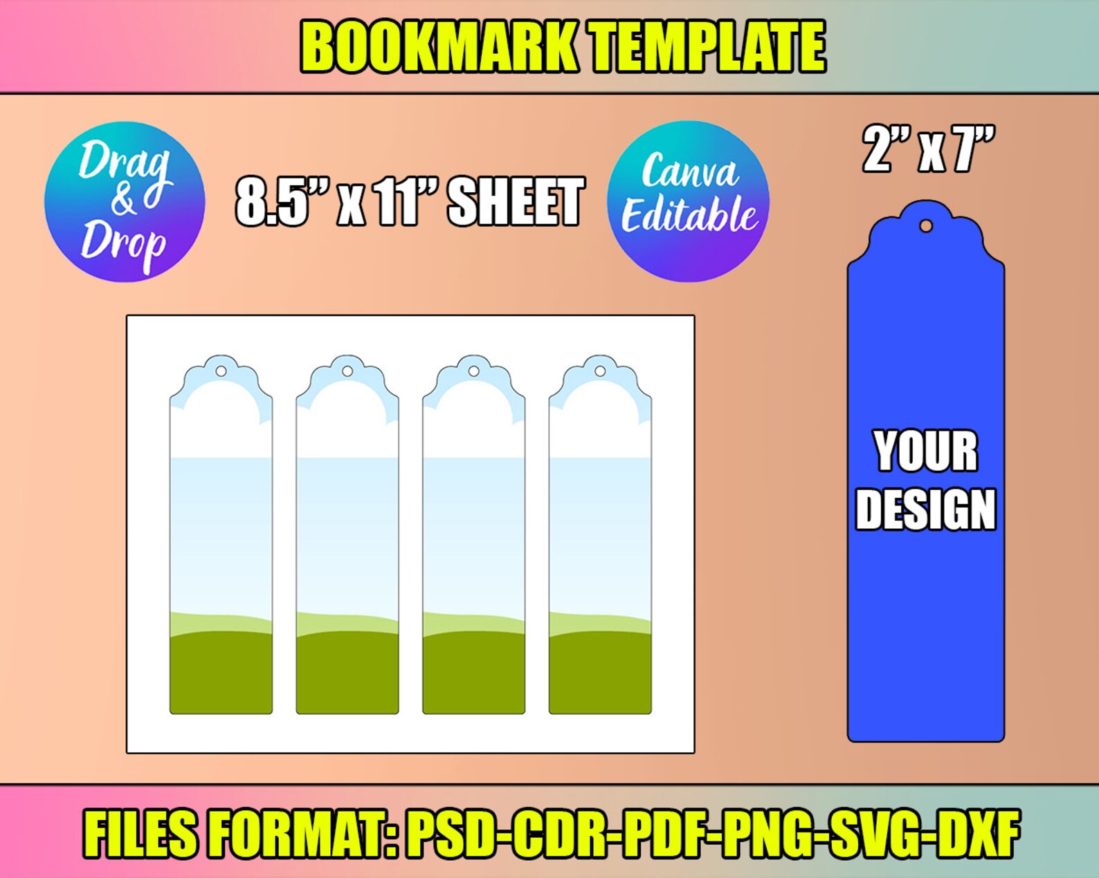 Bookmark Template, Bookmark Template SVG, DXF, Canva Editable, Png, PSD ...