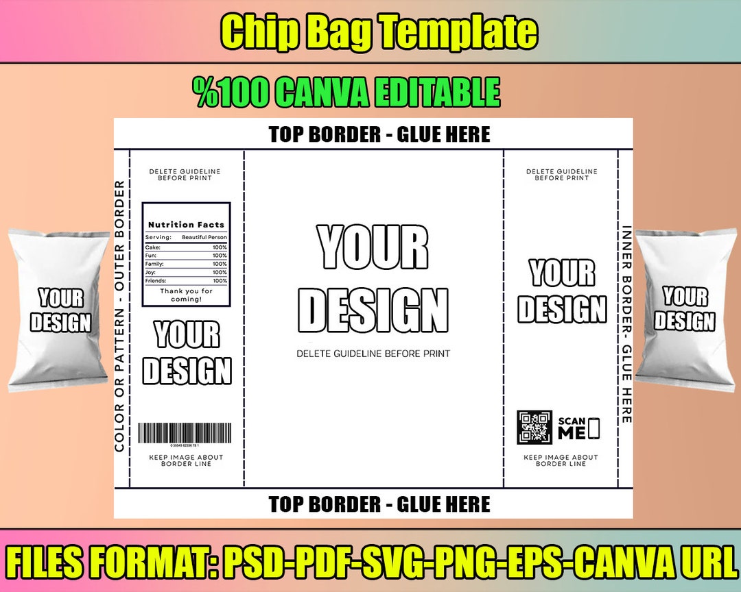Chip Bag Template, Blank Chip Bag, Chip Bag Label, Party Chip Bag, Chip ...