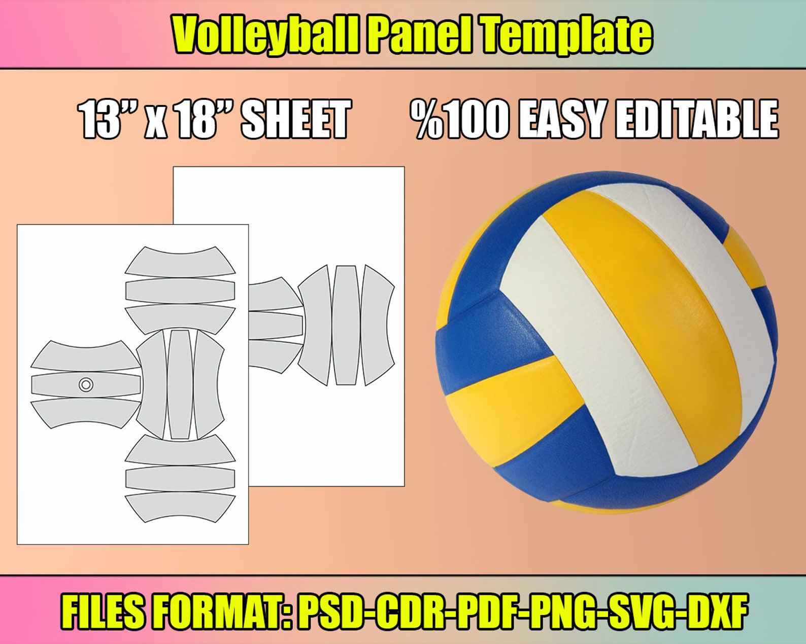 Volleyball Panel BLANK Template, Custom Volleyball Ball Wrap, DIY, Svg ...