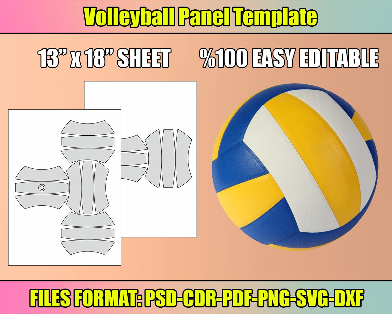Volleyball Panel BLANK Template, Custom Volleyball Ball Wrap, DIY, Svg ...