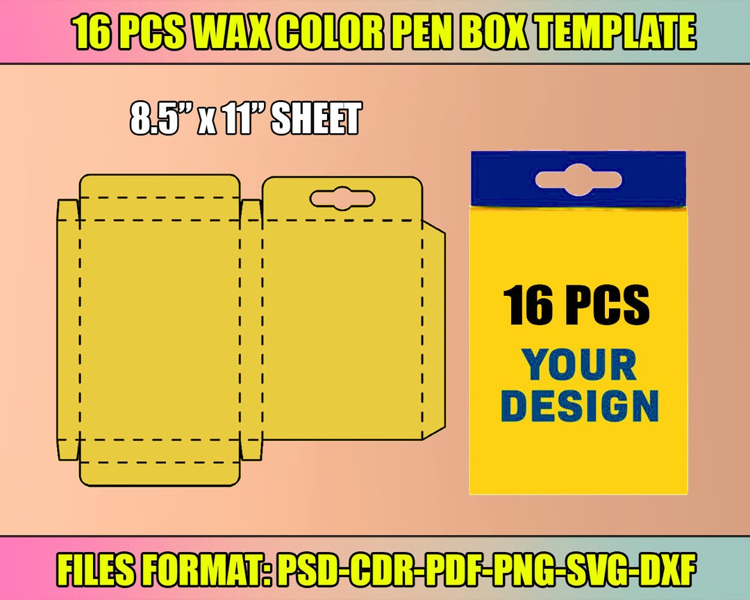 16 Pcs Wax Color Pen Gift Box Template, Crayon Box Svg Template, Easy ...