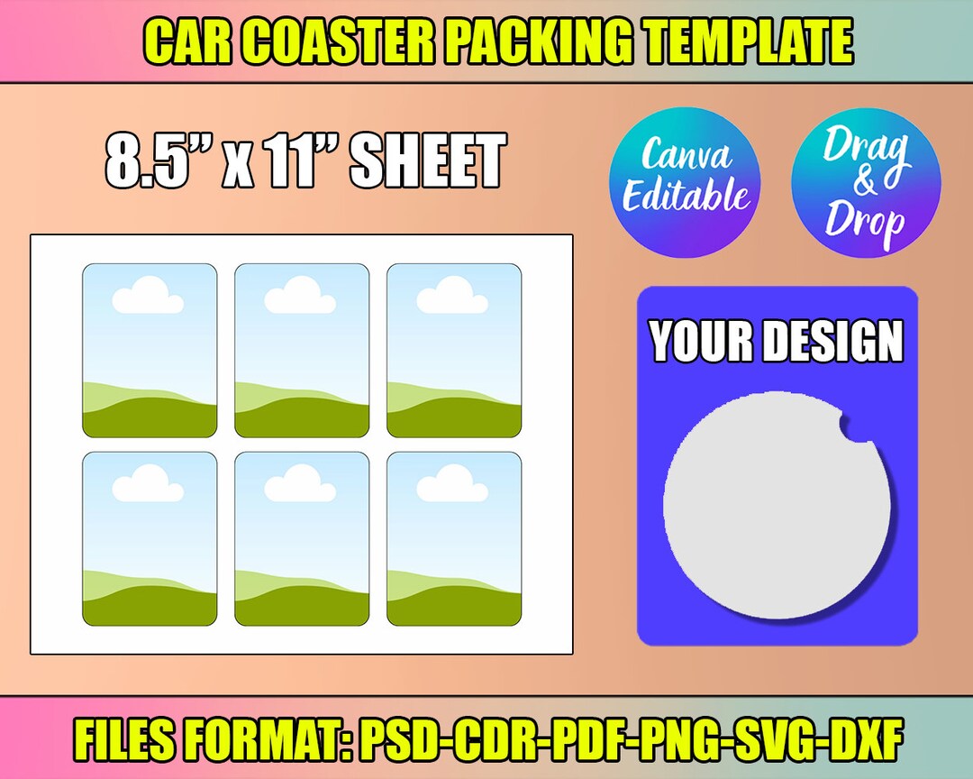 Car Cup Coaster Package Template, Car Coaster Display Card Template SVG ...