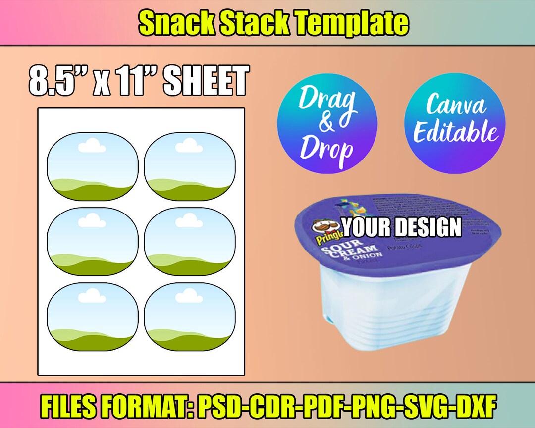 Snack Stack Chip Topper Label Template, SVG, DXF, Canva Editable, Png ...
