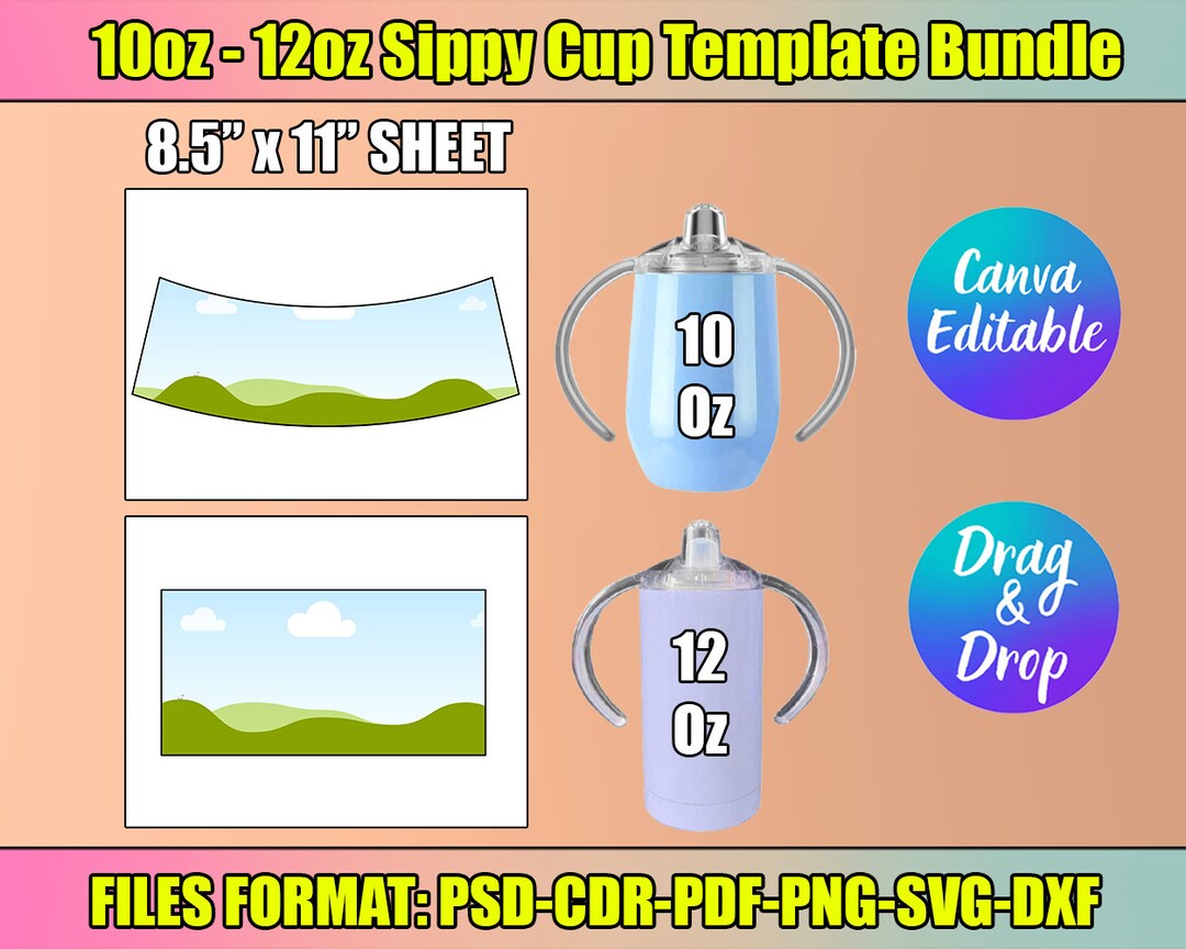 10oz 12oz Sippy Cup Tumbler Template, Sippy Cup Wrap Template Svg ...