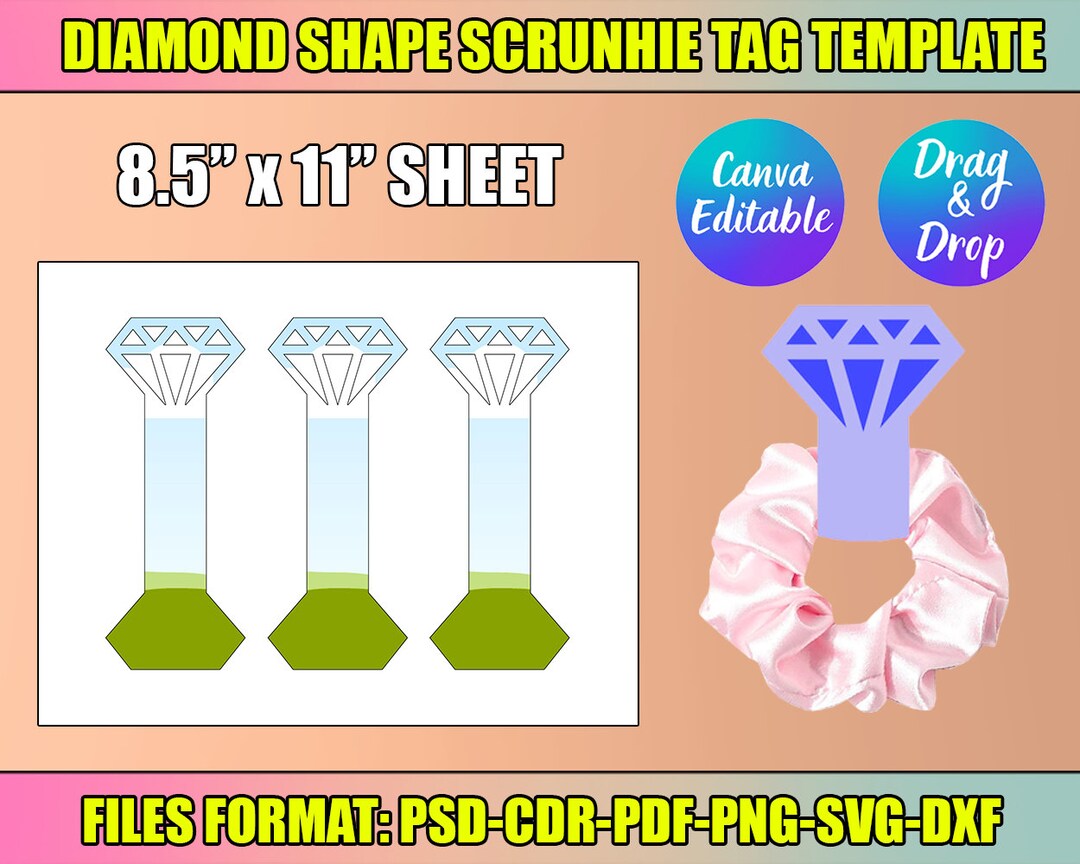 Diamond Scrunchie Tag Template SVG, Canva Editable, DXF, Png, Psd ...