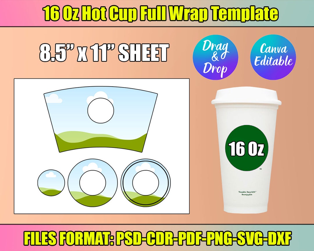 16oz Hot Cup Wrap Template, Coffee Cup Template, Coffee Hot Cup ...