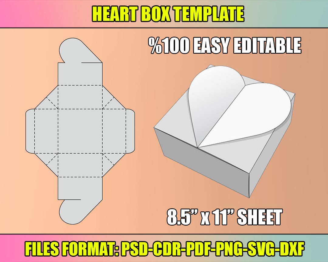 Heart Box Svg, Heart Box Template, Heart Box Die cut, box svg, party ...