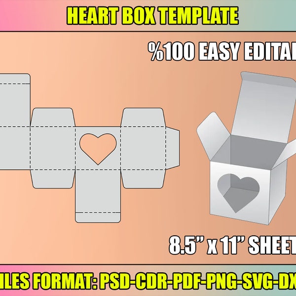 Heart Box Template - Etsy