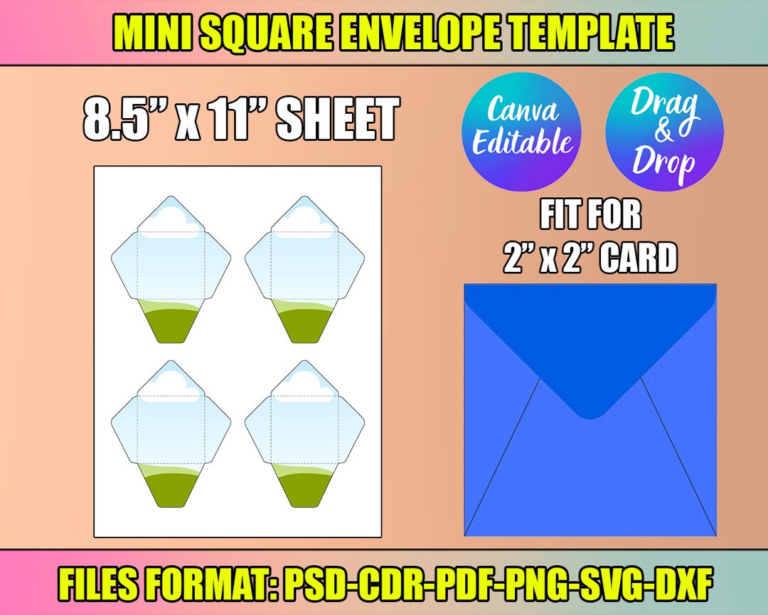 Mini Square Envelope Template, Canva Editable, PSD, PNG, SVG, Dxf ...