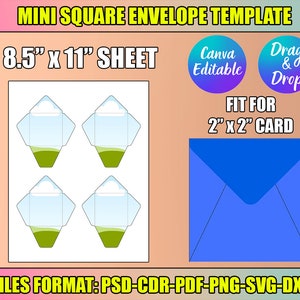 Mini Square Envelope Template, Canva Editable, PSD, PNG, SVG, Dxf ...